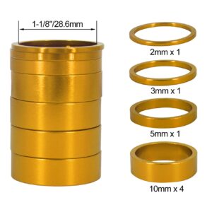 PLATT Bike Headset Spacer Aluminium Alloy Bicycle Stem Headset Spacers Fit 1 1/8-Inch Stem for MTB BMX Road Bikes 2/3/5/10mm(Gold 7PCS)