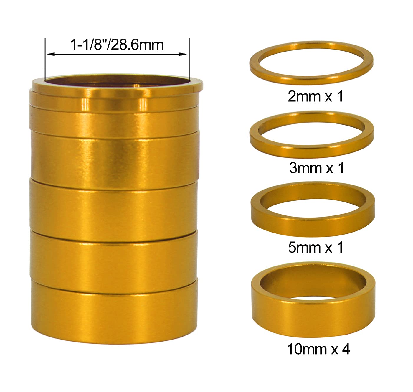 PLATT Bike Headset Spacer Aluminium Alloy Bicycle Stem Headset Spacers Fit 1 1/8-Inch Stem for MTB BMX Road Bikes 2/3/5/10mm(Gold 7PCS)