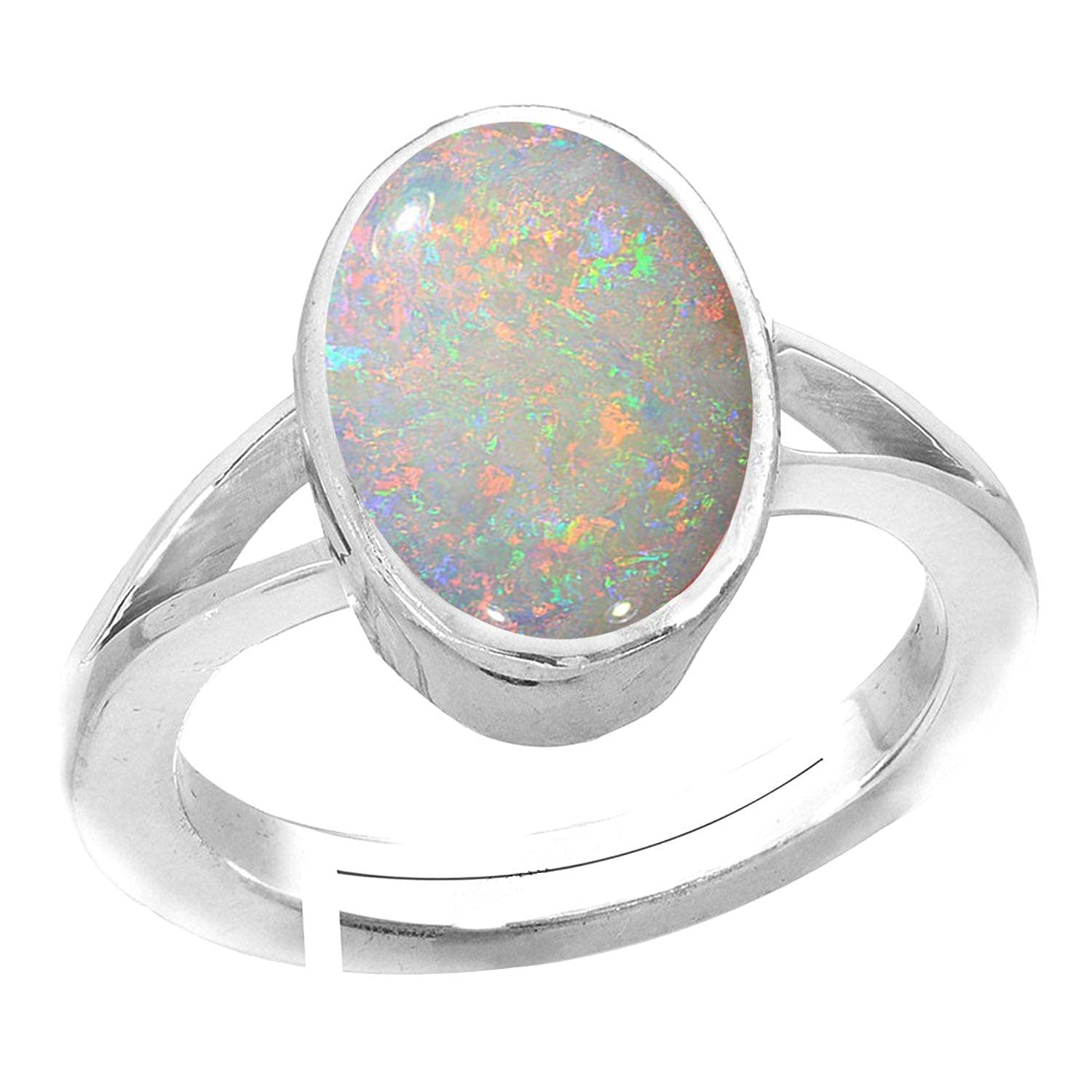 LMDPRAJAPATIS 11.50 Carat Natural Certified White Ethopian Opal Astrological Purpose Loose Gemstone Silver Adjustable Ring for Women and Men