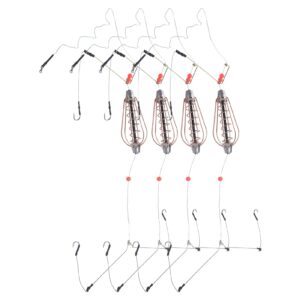 Alomejor 4Pcs Fishing Bait Holder Cage, Copper Spring Lure Feeder Basket with Hooks Fishing Tackle Kit