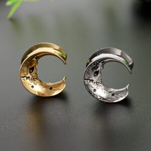 COOEAR 1 Pair Moon Style Ear Tunnels Flesh Plugs Piercing Earrings Stainless Steel Skull Ear Gauges 00g to 1 inch.