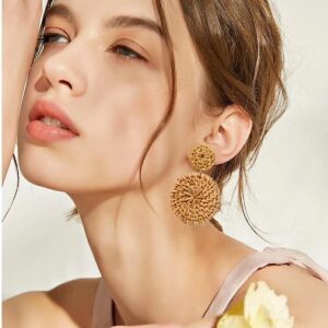 LANTAI 16 Pairs Trendy Acrylic Rattan Earrings for Women-Fashion Summer Beach Statement Earrings Resin Dangle Drop Earrings Vacation Jewelry