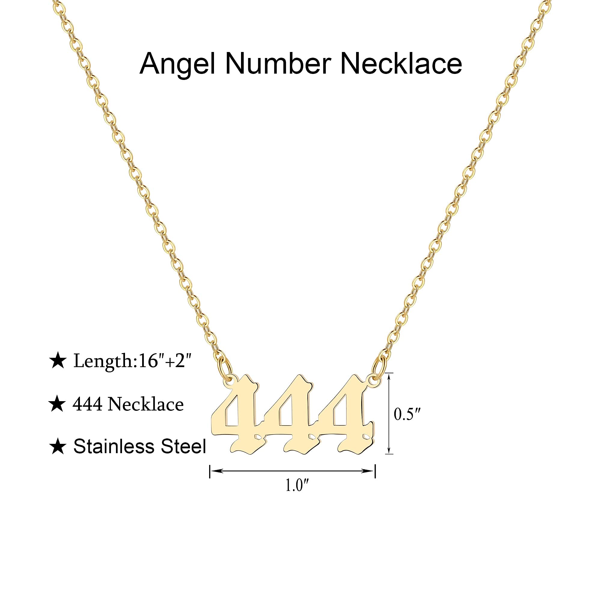 Tavuala Angel Number Necklace For Women, 18K Gold Plated 000 111 222 333 444 555 666 777 888 999 Necklace Numerology Jewelry (Gold, 444)