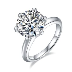 TwoBirch 5 Carat Moissanite Solitaire Engagement Ring in Platinum Plated Silver (Certified, 11 MM) SIZE 6