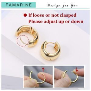 FAMARINE Chunky Gold Hoop Earrings for Women 10MM Wide, 3/4 in Hoops Huggie Earrings for Men, 14K Gold Plated