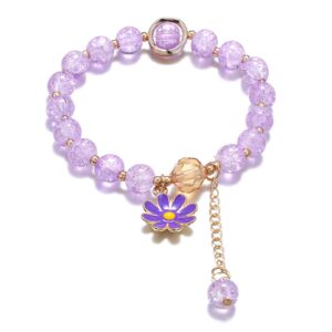 bohemian twinkling crystal beaded daisy butterfly charm bracelets shiny beads metallic tassel stretch wrap bracelet daisy flower resin bead elastic bracelet for women girls exquisite jewelry (purple)