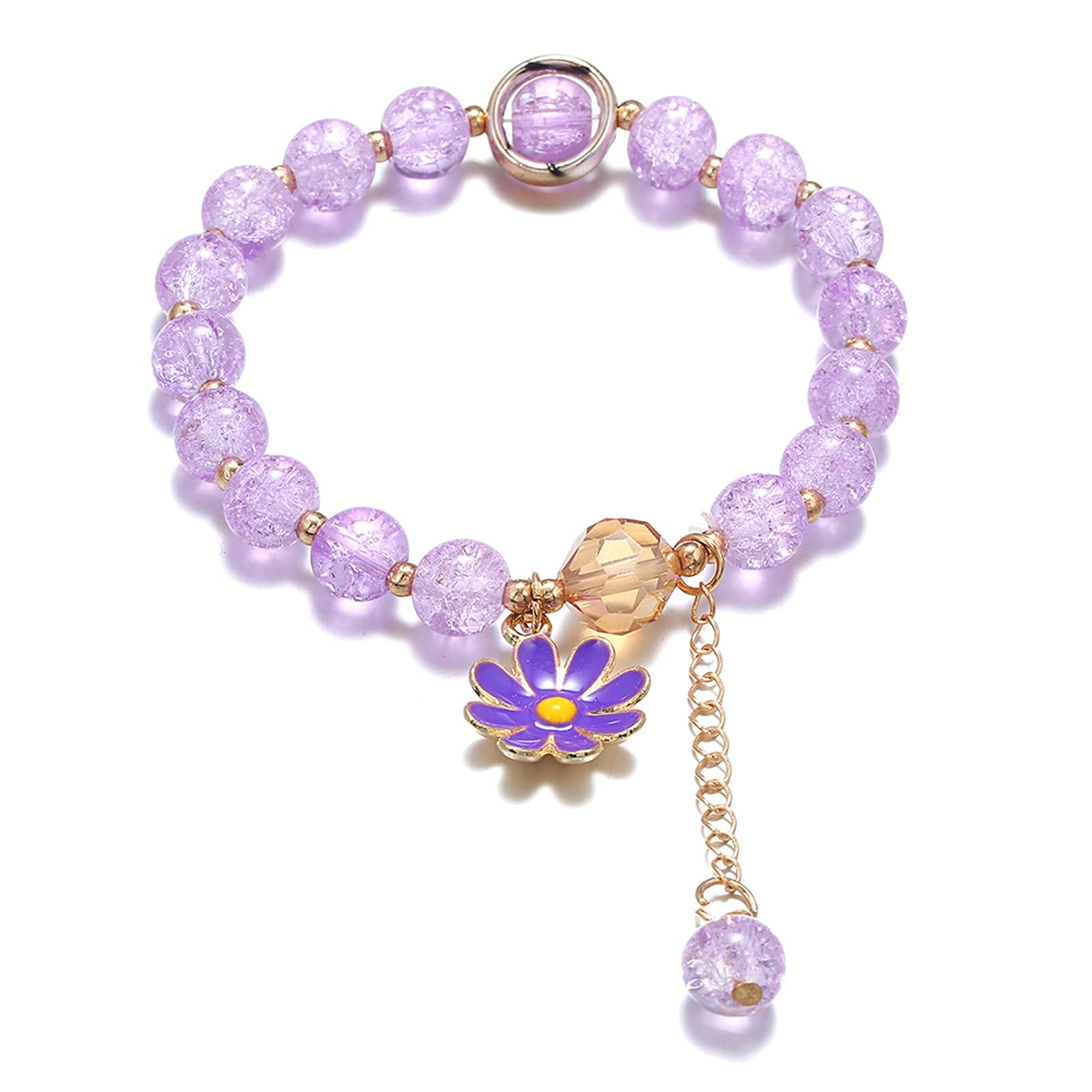 Bohemian Twinkling Crystal Beaded Daisy Butterfly Charm Bracelets Shiny Beads Metallic Tassel Stretch Wrap Bracelet Daisy Flower Resin Bead Elastic Bracelet for Women Girls Exquisite Jewelry (Purple)