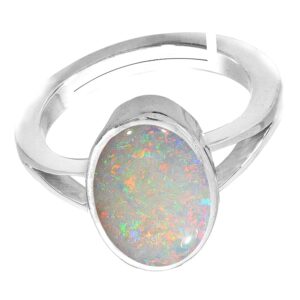 LMDPRAJAPATIS 11.50 Carat Natural Certified White Ethopian Opal Astrological Purpose Loose Gemstone Silver Adjustable Ring for Women and Men