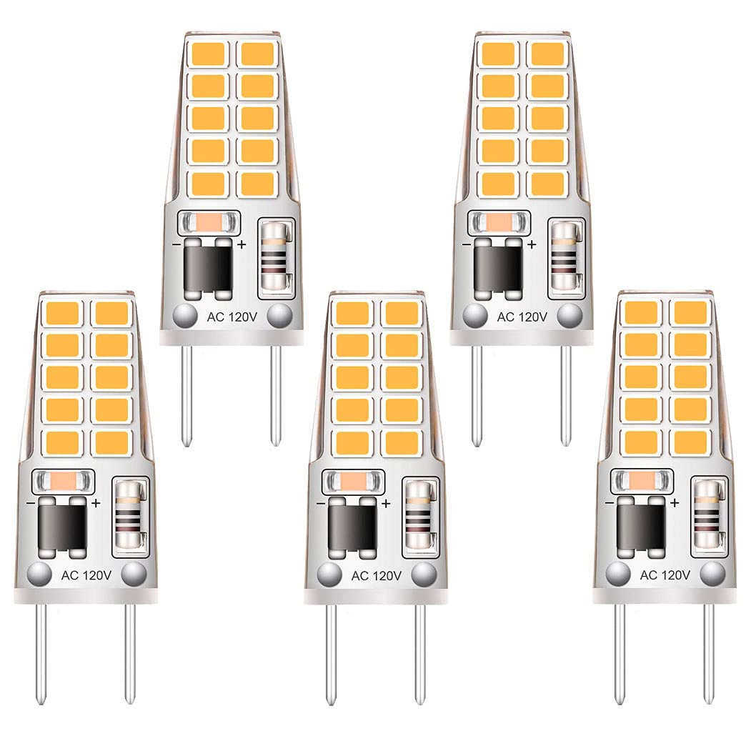 Kapata 5 Pack G8 LED Bulb Soft White 2700K 120V 3W Equivalent to G8 Halogen Bulb 35W T4 JCD Type GY8.6 Bi-Pin Base, Non-dimmable for Under Cabinet Light, Under Counter Kitchen Lighting