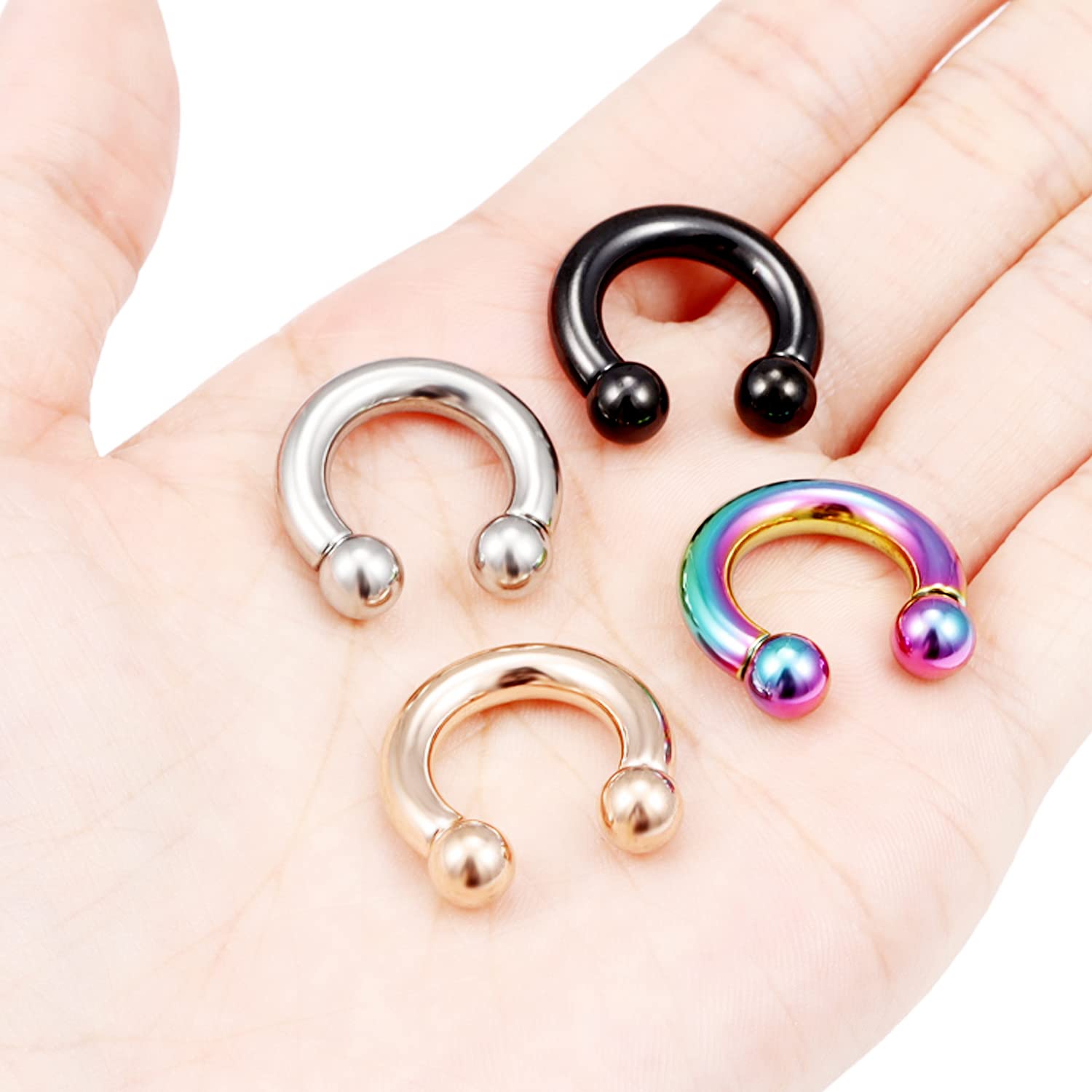 Ftovosyo PA Ring Internally Threaded Circular Horseshoe Barbells Large Septum Ring Ear Gauges Earrings 6G 4mm 12mm 1/2" 316L Surgical Steel Body Piercing Jewelry for Women Men