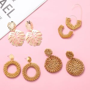 LANTAI 16 Pairs Trendy Acrylic Rattan Earrings for Women-Fashion Summer Beach Statement Earrings Resin Dangle Drop Earrings Vacation Jewelry