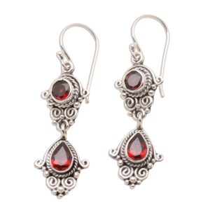 novica artisan handmade garnet dangle earrings crafted .925 sterling silver indonesia gemstone balinese traditional 'traditional ways'