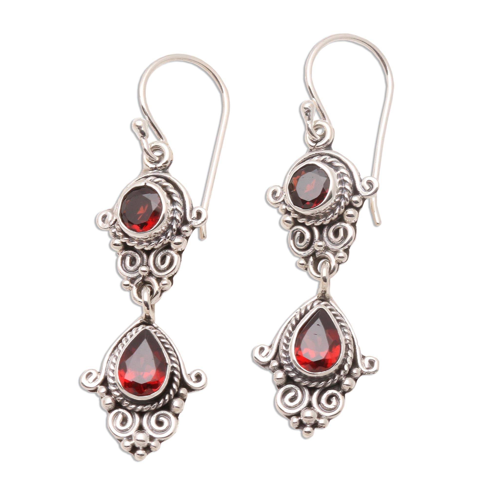 NOVICA Artisan Handmade Garnet Dangle Earrings Crafted .925 Sterling Silver Indonesia Gemstone Balinese Traditional 'Traditional Ways'