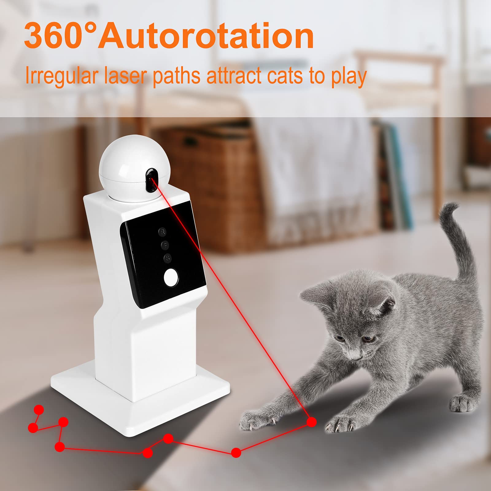 FluffyDream Automatic Light Cat Toy, Interactive Toy, Toy for Indoor Cats, Adjustable Light with Random Patterns, 360° Rotation Light, Multi-Speed, Adjustable Speed, 3.54” x 3.54” x 2.95”, White