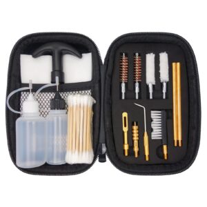 apchywell 9mm pistol cleaning kit, handgun cleaning kit for .357 .38 with bronze bore brush, brass jag adapter, empty bottle, nylon brushes