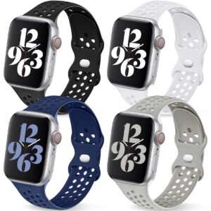 getino sport bands compatible with apple watch band 40mm 41mm 38mm for women men, cute stylish soft slicone sport strap for iwatch se series 9 8 7 6 5 4 3 2 1, 4 pack, black/white/dark blue/gray