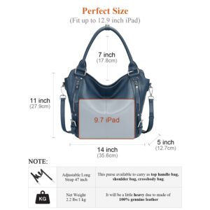 Over Earth Genuine Leather Handbags for Women Hobo Shoulder Bag Ladies Leather Tote Bag(O172E Indigo Blue)