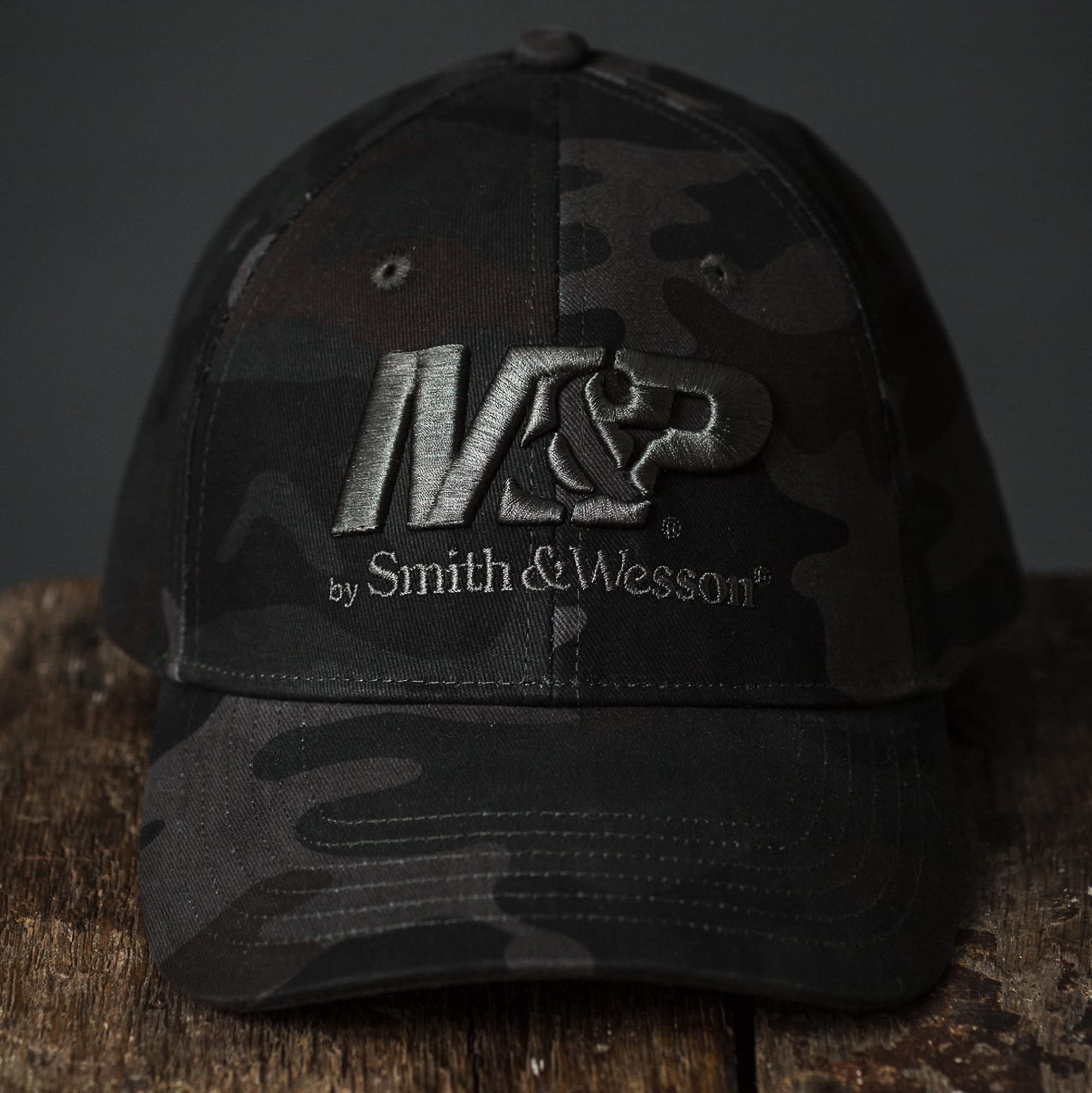 M&P by Smith & Wesson Officially Licensed Men’s Baseball Hat, Adjustable Dark Camo with Emobroidered Logo