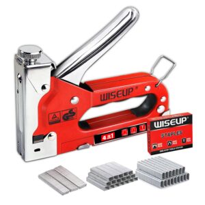 upholstery staple gun for wood heavy duty with staples,4 in 1 manual power adjustment brad nail stapler gun for wood,craft,wire,cable,fabric,furniture,diy (4 in 1 basic kit)