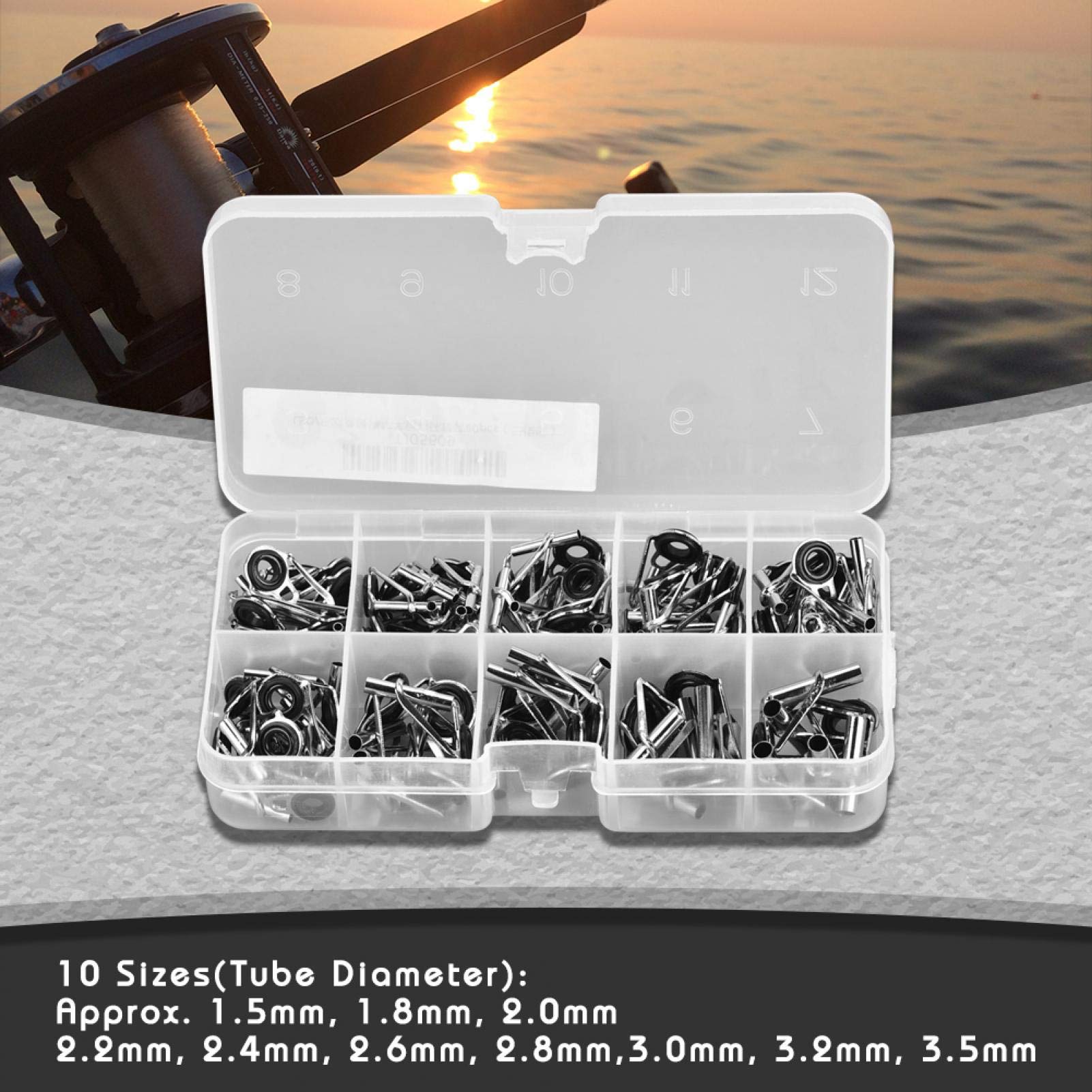 EVTSCAN 80Pcs Fishing Rod Guides Ring Tips Set Stainless Steel Ceramic Top Ring Lure Tool Kit in 10 Sizes Replacement Accessory