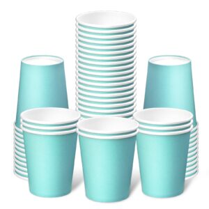 [50 pack] paper cups 8 oz, disposable paper coffee cup, hot or cold beverage drinking paper cups, paper cups for party, picnic, bbq, travel, and event(light blue)