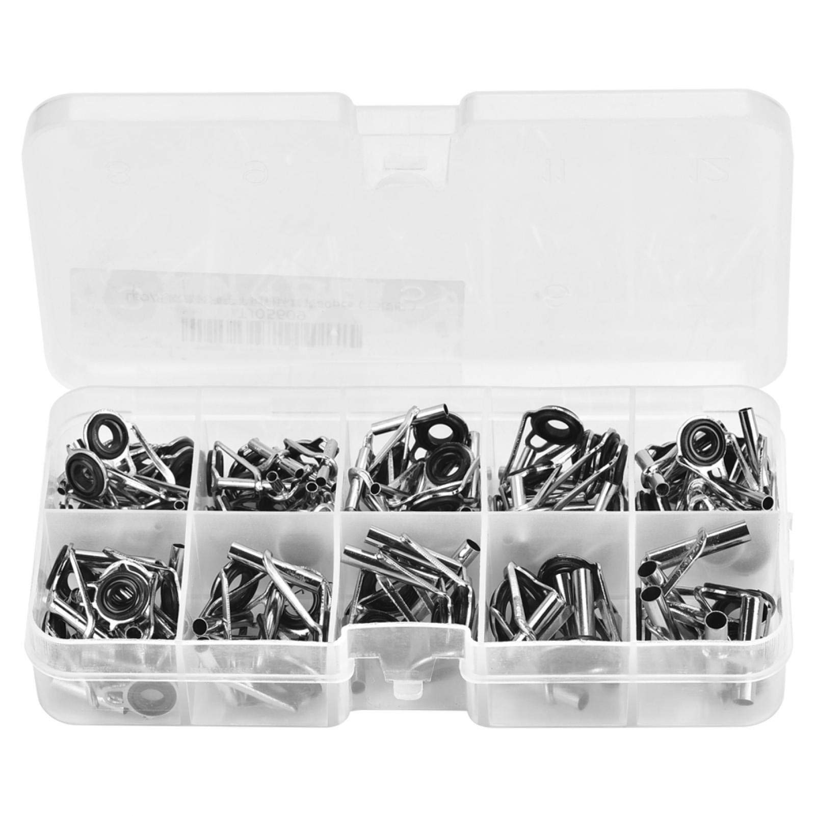 EVTSCAN 80Pcs Fishing Rod Guides Ring Tips Set Stainless Steel Ceramic Top Ring Lure Tool Kit in 10 Sizes Replacement Accessory