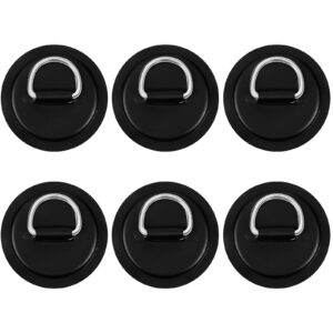 hotop 6 pieces stainless steel d-ring pad pvc inflatable boat pad patch d-ring patch for pvc inflatable boat kayak canoe deck accessories (black)