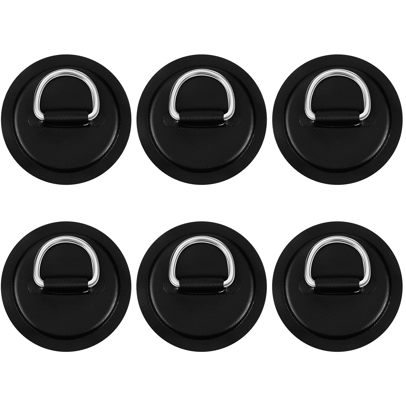 Hotop 6 Pieces Stainless Steel D-Ring Pad PVC Inflatable Boat Pad Patch D-Ring Patch for PVC Inflatable Boat Kayak Canoe Deck Accessories (Black)