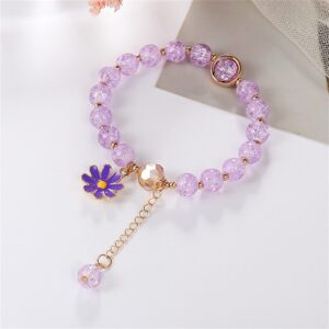 Bohemian Twinkling Crystal Beaded Daisy Butterfly Charm Bracelets Shiny Beads Metallic Tassel Stretch Wrap Bracelet Daisy Flower Resin Bead Elastic Bracelet for Women Girls Exquisite Jewelry (Purple)