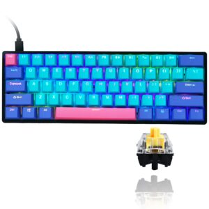 gtsp gk61 60% mechanical keyboard gaming custom sk61 hot swappable 60 percent with pbt keycaps rgb backlit nkro type-c cable for ps4 (gateron optical yellow, joker)