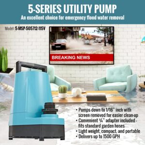 Little Giant 5-MSP 115-Volt, 1/6 HP, 1500 GPH, Aluminum Manual Utility Pump, 25-Ft. Cord, Blue 505712