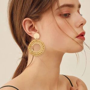 LANTAI 16 Pairs Trendy Acrylic Rattan Earrings for Women-Fashion Summer Beach Statement Earrings Resin Dangle Drop Earrings Vacation Jewelry