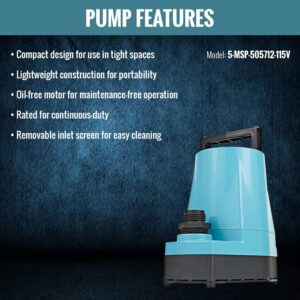 Little Giant 5-MSP 115-Volt, 1/6 HP, 1500 GPH, Aluminum Manual Utility Pump, 25-Ft. Cord, Blue 505712