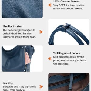 Over Earth Genuine Leather Handbags for Women Hobo Shoulder Bag Ladies Leather Tote Bag(O172E Indigo Blue)