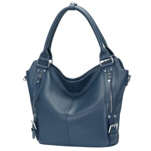 Over Earth Genuine Leather Handbags for Women Hobo Shoulder Bag Ladies Leather Tote Bag(O172E Indigo Blue)