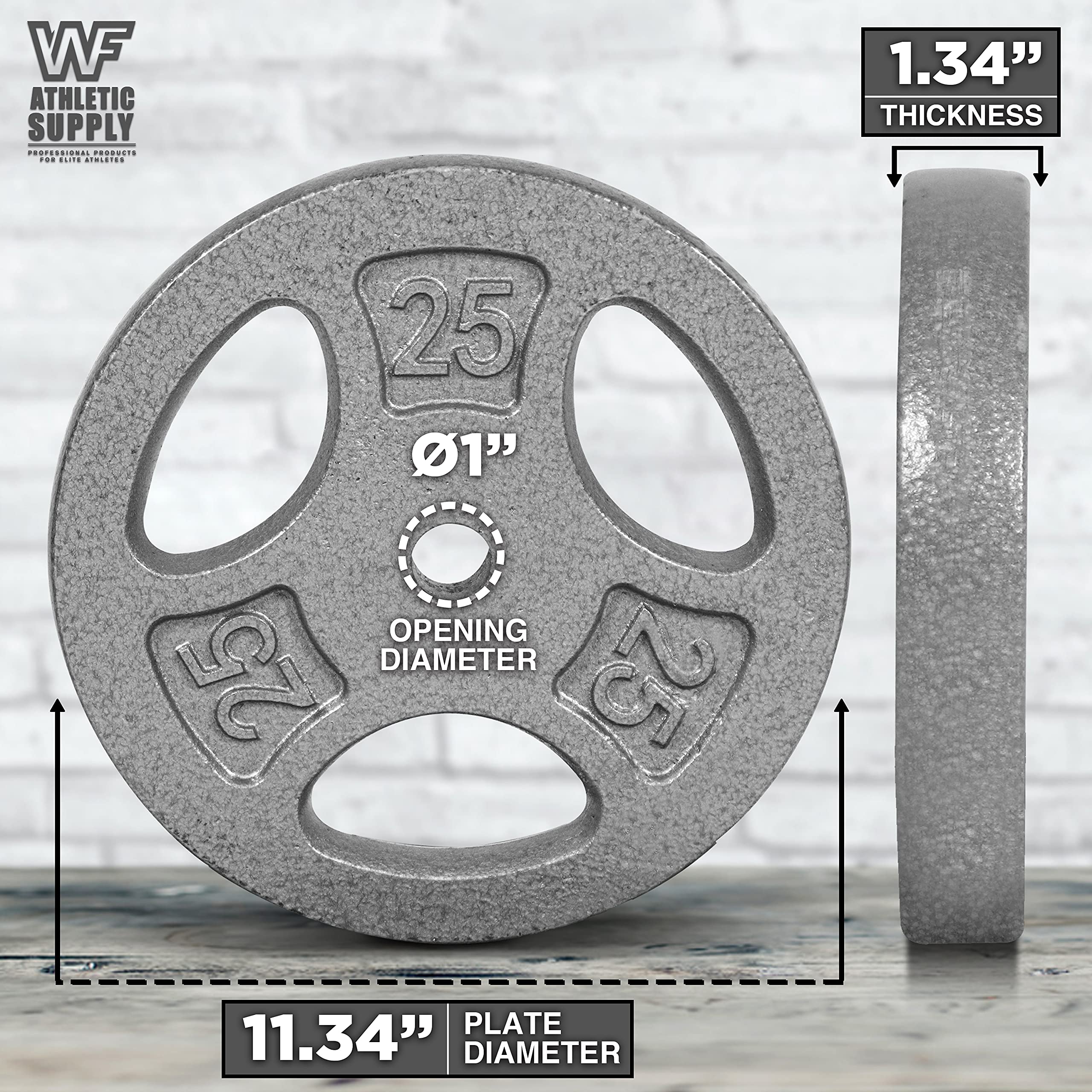 WF Athletic Supply Cast Iron 1-Inch Standard Grip Plate for Strength Training, Muscle Toning, Weight Loss & Crossfit - Multiple Choices Available