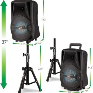 QFX PBX-800TWS 8-Inch TWS Bluetooth Stereo PA System with 2 8" Speakers, 2 Microphones, 2 Stands, and a Remote Control