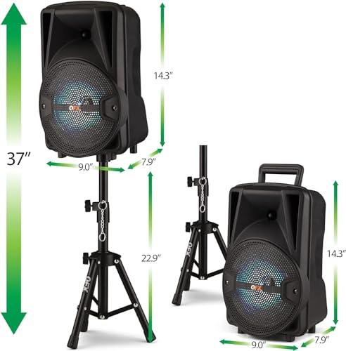 QFX PBX-800TWS 8-Inch TWS Bluetooth Stereo PA System with 2 8" Speakers, 2 Microphones, 2 Stands, and a Remote Control