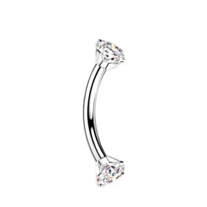 dynamique implant grade titanium curved barbells with internally threaded prong set cz ends (sold per piece)