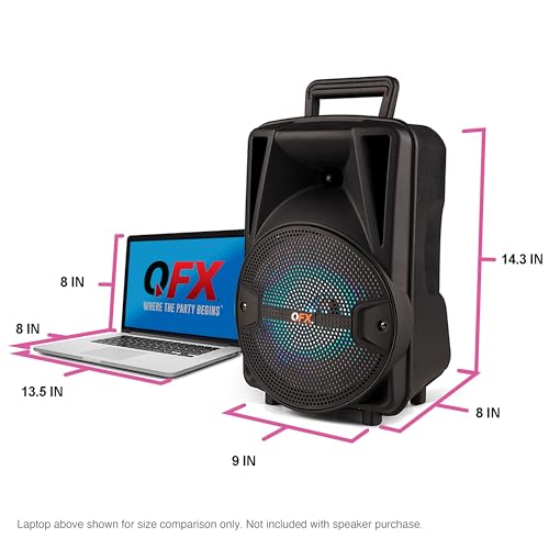 QFX PBX-800TWS 8-Inch TWS Bluetooth Stereo PA System with 2 8" Speakers, 2 Microphones, 2 Stands, and a Remote Control