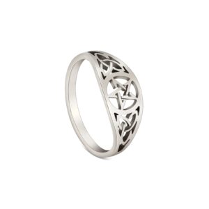 amaxer pentacle pentagram star irish celtic triquetra triangle trinity knot finger ring stainless steel amulet jewelry for women (silver, 7)