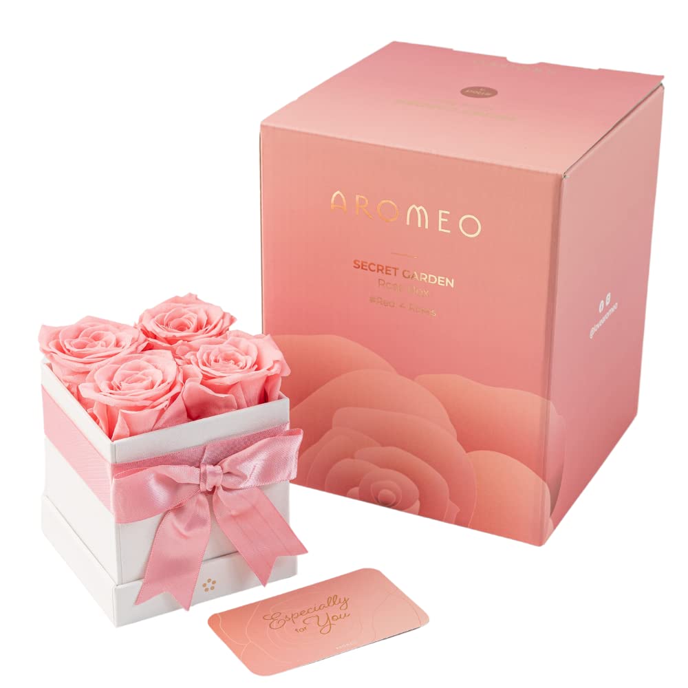 AROMEO Pink Roses, A Gift That Lasts | Fresh Flowers for Delivery, Mothers Day Gifts, Mom, Girlfriend, Wife, Mother, Birthday, Women Gift. Preserved Fresh Cut Zero Maintenance Roses with Box