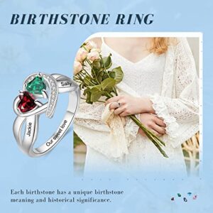 Personalized Promise Rings for Her Love Heart Women Engagement Custom Names Mothers Ring with 2 Simulated Birthstones Jewelry for Women (7)