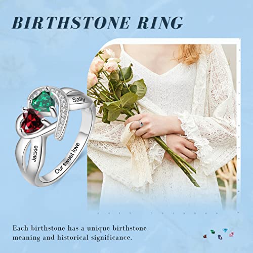 Personalized Promise Rings for Her Love Heart Women Engagement Custom Names Mothers Ring with 2 Simulated Birthstones Jewelry for Women (7)