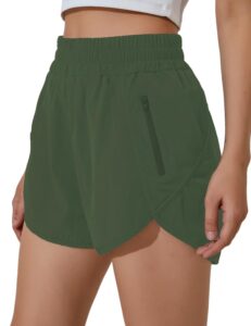 bmjl women's running shorts elastic high waisted shorts pocket sporty workout shorts quick dry athletic shorts pants(m,green)