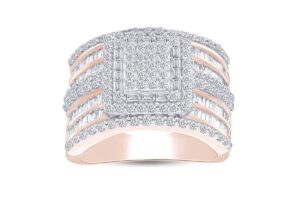 affy 2 carat round & baguette cut natural diamond rectangle frame wedding band ring in 14k rose gold over 925 sterling silver (2 cttw, i2-i3 clarity), ring size-9