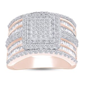 AFFY 2 Carat Round & Baguette Cut Natural Diamond Rectangle Frame Wedding Band Ring In 14K Rose Gold Over 925 Sterling Silver (2 Cttw, I2-I3 Clarity), Ring Size-9