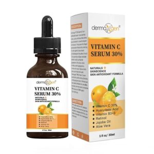 dermaxgen 30% vitamin c serum for face, hyaluronic acid + vitamin (b3 + e) + jojoba + aloe vera- natural & organic anti wrinkle & skin rejuvenator moisturizer vitamin c for all skin - anti aging serum (1 fl oz)