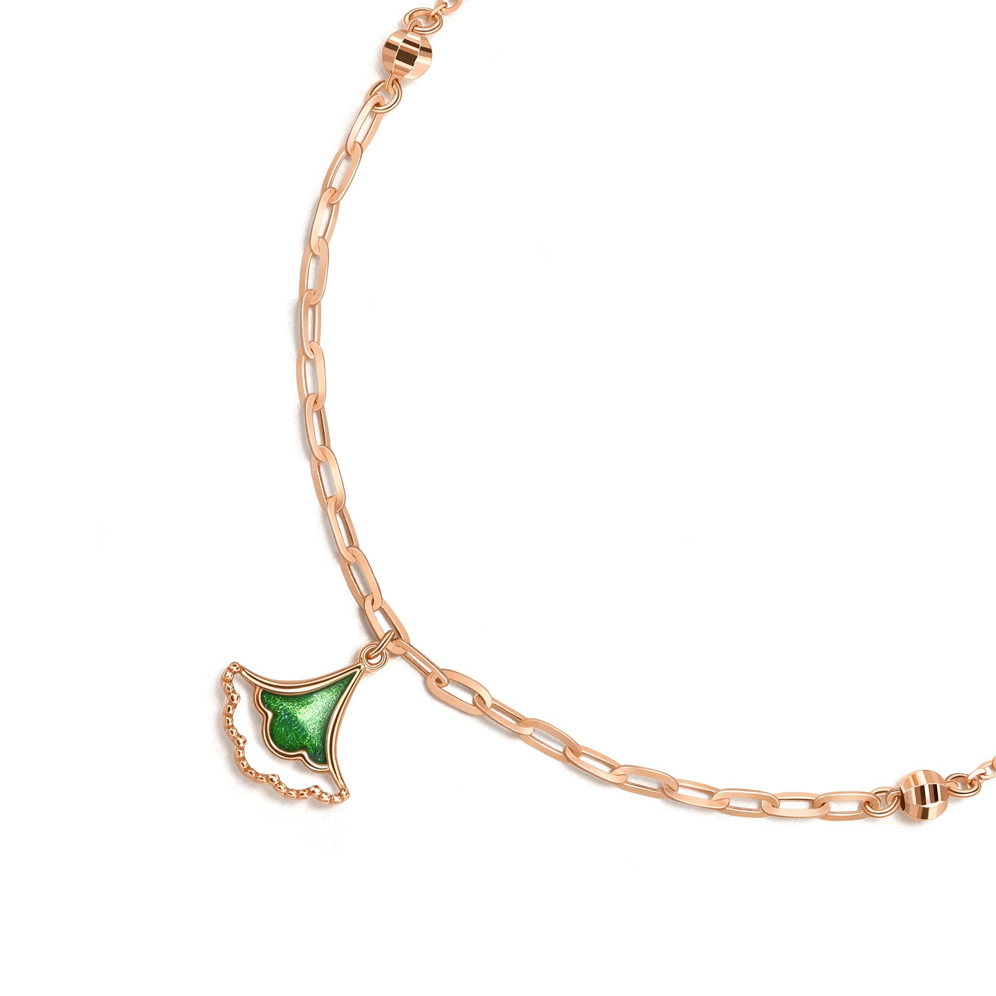 CHOW SANG SANG Delicate Gold 18K Rose Gold Enamel Gingko Leaf Bracelet, Necklace for Women 92255B 92255N (Bracelet)