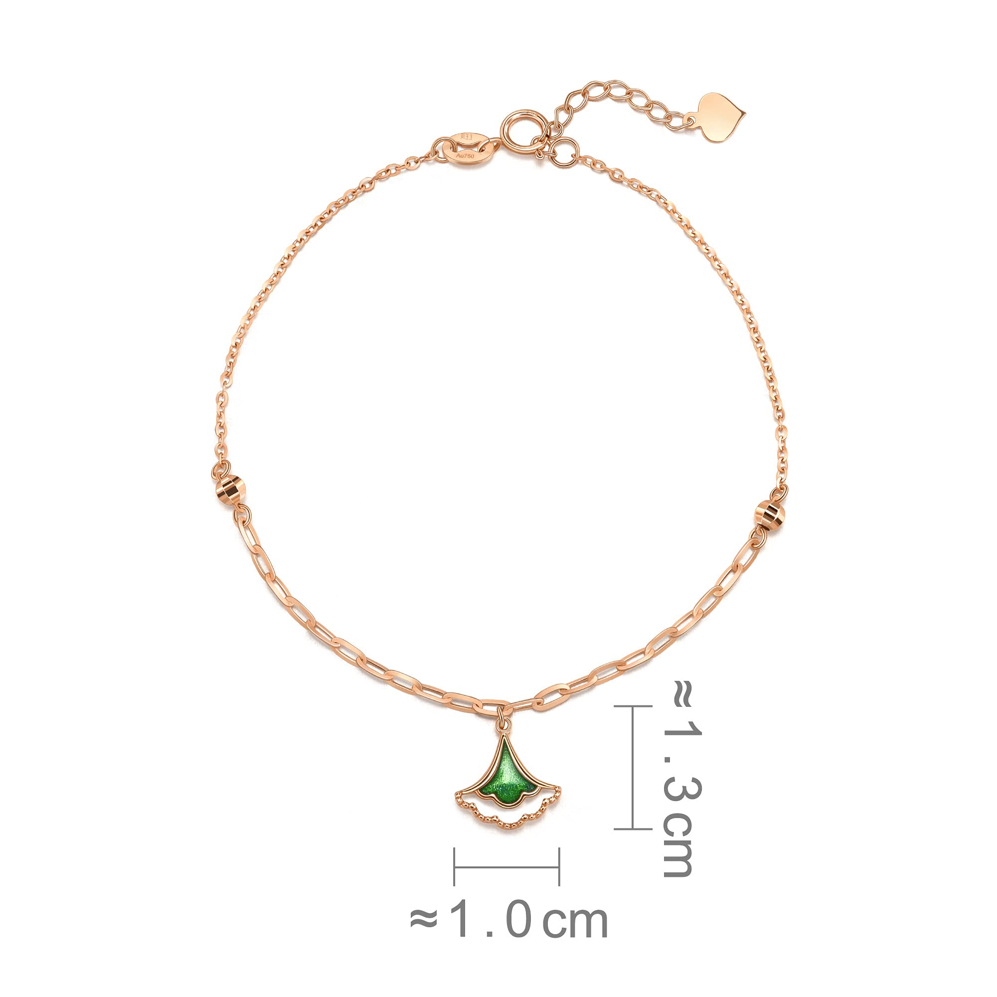 CHOW SANG SANG Delicate Gold 18K Rose Gold Enamel Gingko Leaf Bracelet, Necklace for Women 92255B 92255N (Bracelet)